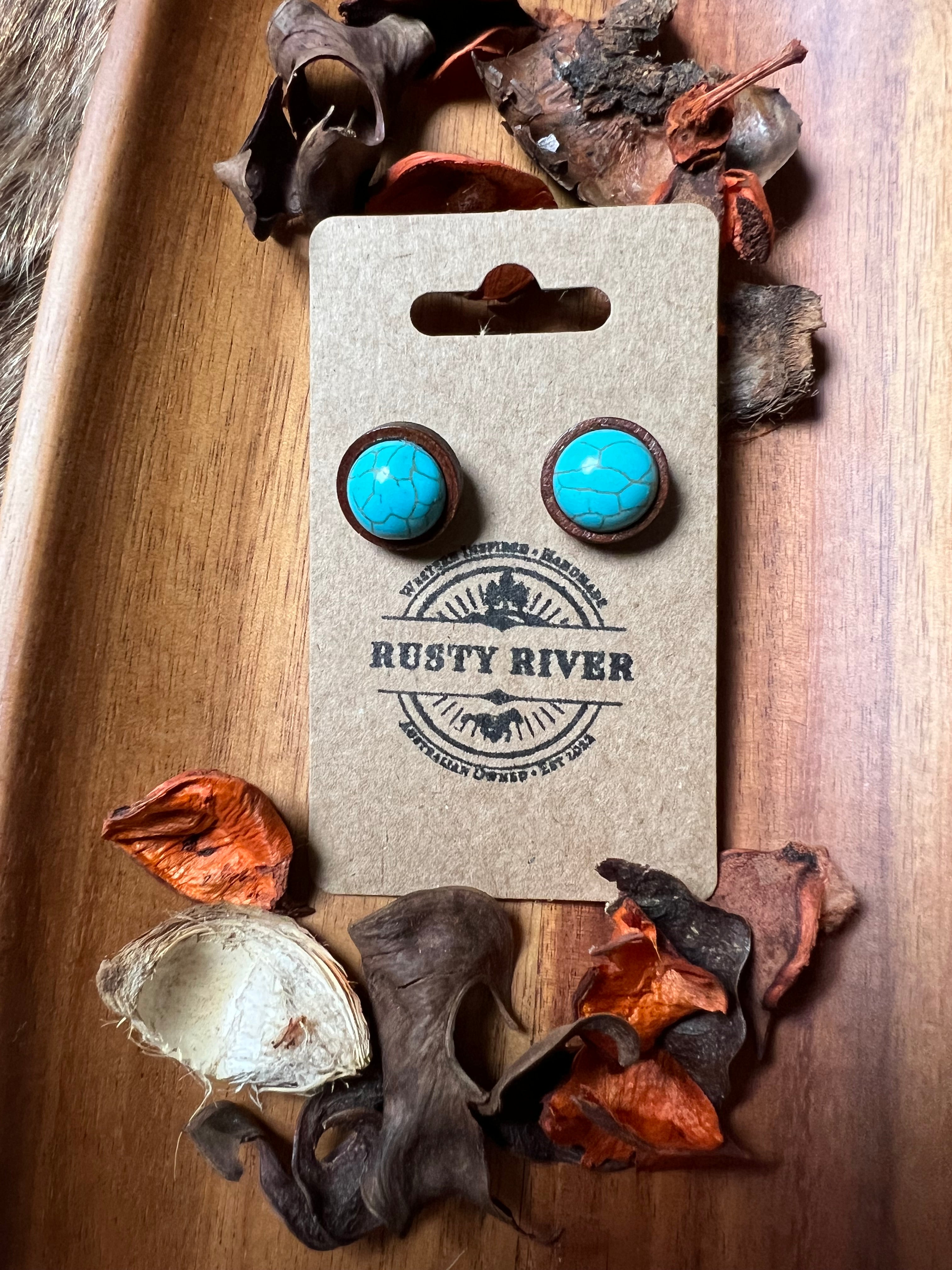 Wooden Stud Set | Turquoise Stone – Rusty River Australia